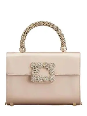 ROGER VIVIER Embellished Foldover Top Tote Bag - Nude
