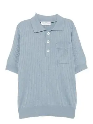 Brunello Cucinelli Ribbed Knit Collared Short Sleeve Polo - Gray
