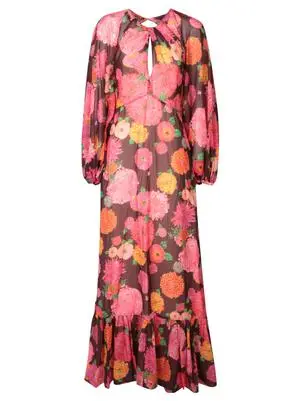 La DoubleJ Long Sleeve Floral Maxi Dress - Red