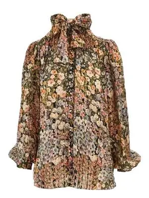 Valentino Garavani Floral Print Tie Neck Blouse - Brown