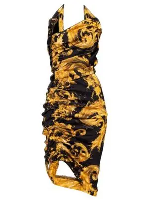 Versace Baroque One-shoulder Ruched Dress - Black