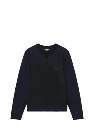 Giorgio Armani Textured Logo Crew Neck Sweater - Black