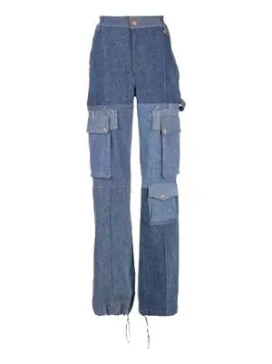 MARINE SERRE Logo Patchwork Cargo Jeans - Blue