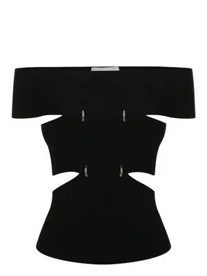 Alexander McQueen Cut-out Off-shoulder Stretch Top - Black