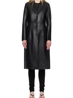 TOTEME Single-breasted Leather Coat - Black