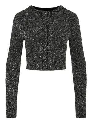 LoveShackFancy Ferra Cropped Sparkle Cardigan - Black