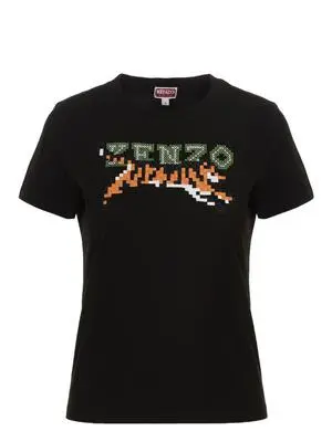 Kenzo Tiger Motif Embroidered Crewneck T-shirt - Black