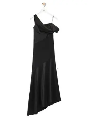 Loewe Asymmetrical Draped Dress In Satin And Crepe Jersey - Black
