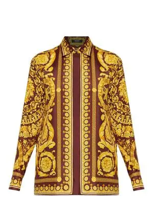 Versace Barocco Print Silk Shirt - Brown