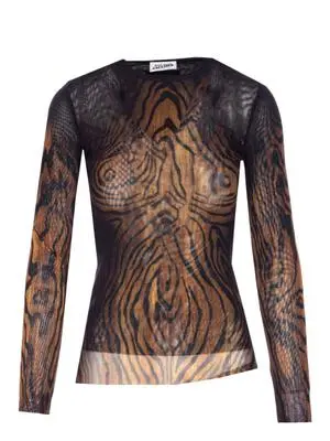 JEAN PAUL GAULTIER Wood Print Tulle Top - Black
