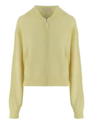 ALLUDE Hooded Zip-up Sweater With Ribbed Details - Nude