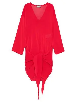 Attico Long Sleeve V-neck Tie Front Mini Dress - Red