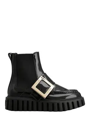 ROGER VIVIER Viv' Go Thick Metal Buckle Chelsea Ankle Boots In Patent Leather - Black