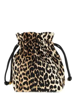 GANNI Leopard Print Drawstring Pouch - Black