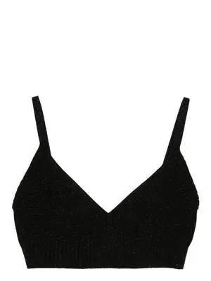 P.a.r.o.s.h Ribbed V-neck Top With Thin Straps - Black