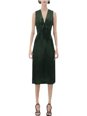 Bottega Veneta V-neck Satin Midi Dress - Black