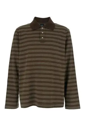 A.p.c. Button Detailed Striped Polo Shirt - Brown