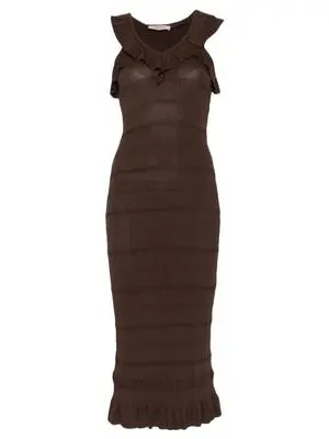 TWINSET Twinset Ruffled V-Neck Knitted Midi Dress