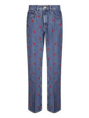 Farm Rio Embroidered Floral Jeans - Blue