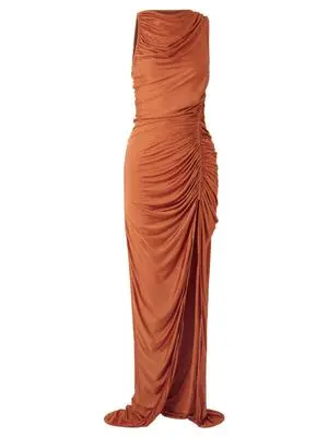 Rick Owens Sleeveless Pleated Maxi Dress With Side Slits - Orange
