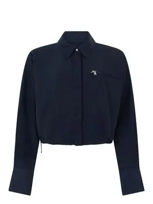 VERONICA BEARD Veronica Beard Wilfred Cropped Shirt With Zip Pocket And Drawstring Hem