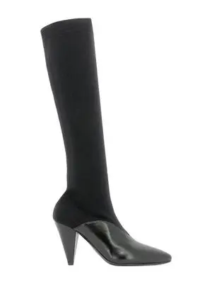 Prada Paneled Knee-high Pointed Toe Stiletto Boots - Black