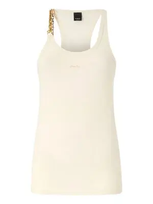 Pinko Ribbed Tank Top With Chain Strap - Beige