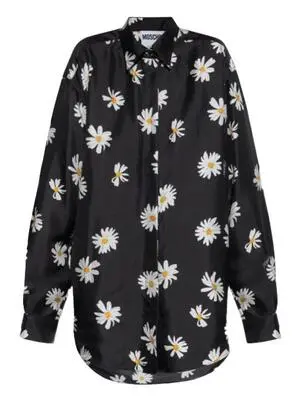 Moschino Allover Daisy Print Long Sleeve Shirt - Black