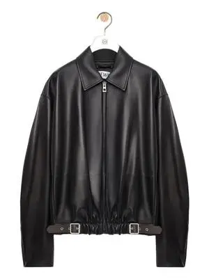 Loewe Collared Belted Zip-up Leather Jacket - Black