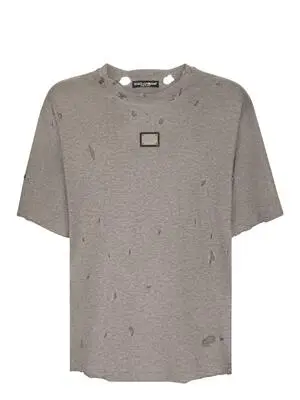 Dolce & Gabbana Distressed Logo-plaque T-shirt Gray