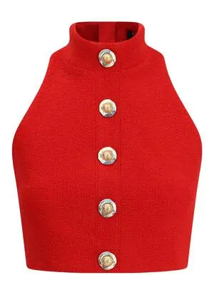 Balmain High Neck Crop Top - Red