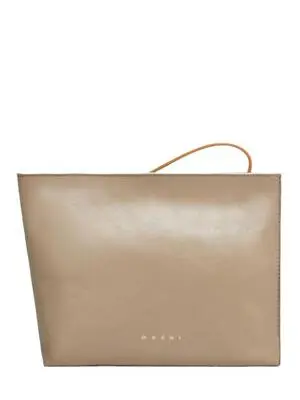 Marni Clutch With Leather Ring And Logo - Nude