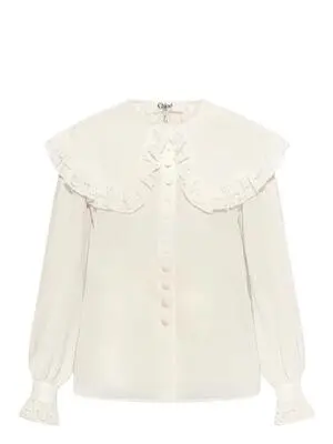 Chloé Long Sleeve Lace Detailed Shirt - White