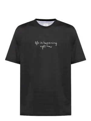 Eleventy Slogan Printed Crewneck T-shirt - Black