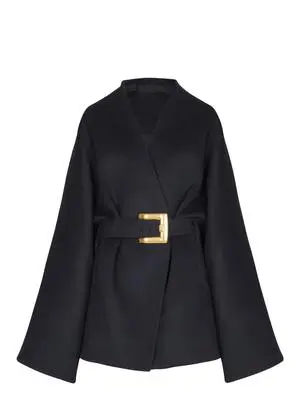Balmain Belted Wide-sleeve Coat - Black
