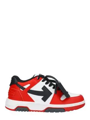 Off-White Round Head Flat Casual Shoes - Red