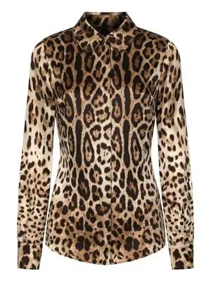 Dolce & Gabbana Leopard-printed Satin Shirt - Black