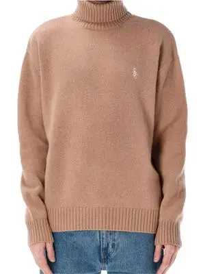 SPORTY  RICH Sporty & Rich Turtleneck Sweater With Embroidered Logo - Brown