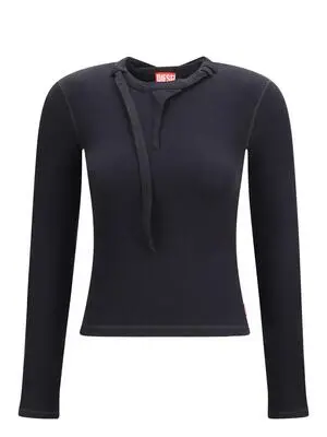 DIESEL® Ribbed Knit Long Sleeve Top With Zip Detail - Black