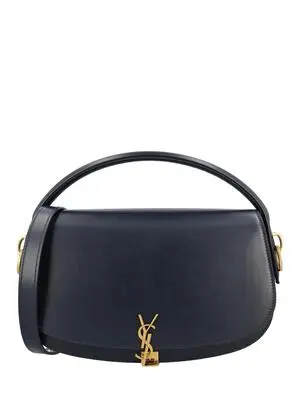 Saint Laurent Logo Plaque Foldover Top Shoulder Bag - Blue