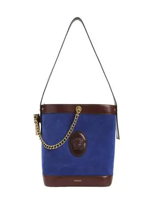 Versace Suede Bucket Bag With Chain Detail - Blue