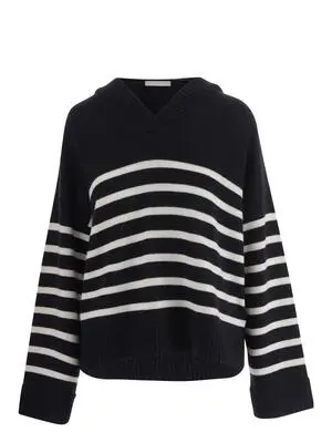 ALLUDE Striped Hooded Sweater - Black