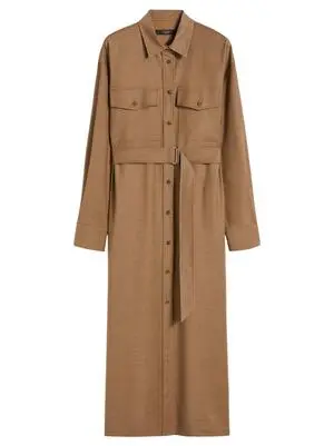 Max Mara Wool Flannel Belted Shirt Dress - Hazel Tree
