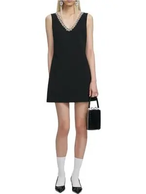 SELF-PORTRAIT Crystal-embellished V-neck Mini Dress - Black