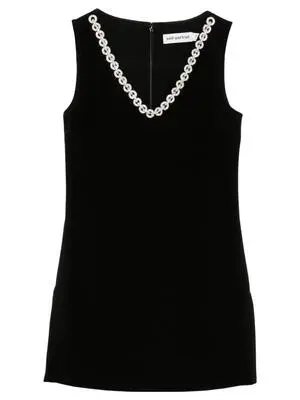 SELF-PORTRAIT Embellished Trim Mini Dress - Black