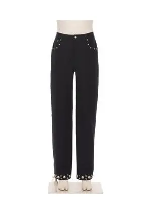 VALENTINO Valentino Embellished Eyelet Straight Leg Trousers