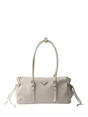 Prada Prada Bonnie Medium Antiqued Leather Tote Bag Chalk White