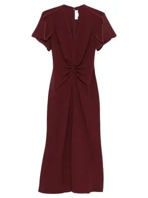Victoria Beckham Victoria Beckham V-Neck Twist Detailed Midi Dress Red