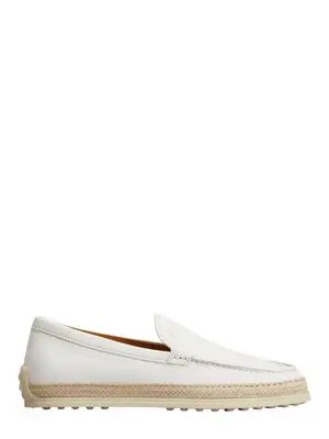 TOD'S Slipper Loafers With Raffia Trim - White