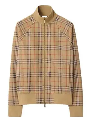 Burberry Check Zip-up Bomber Jacket - Sand-colored